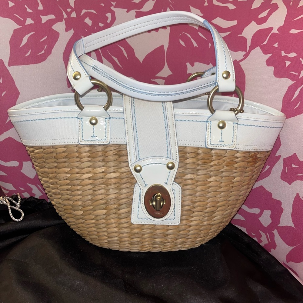 Coach Straw Picnic Canvas Tote Bag Rare (Ic2) - Gem